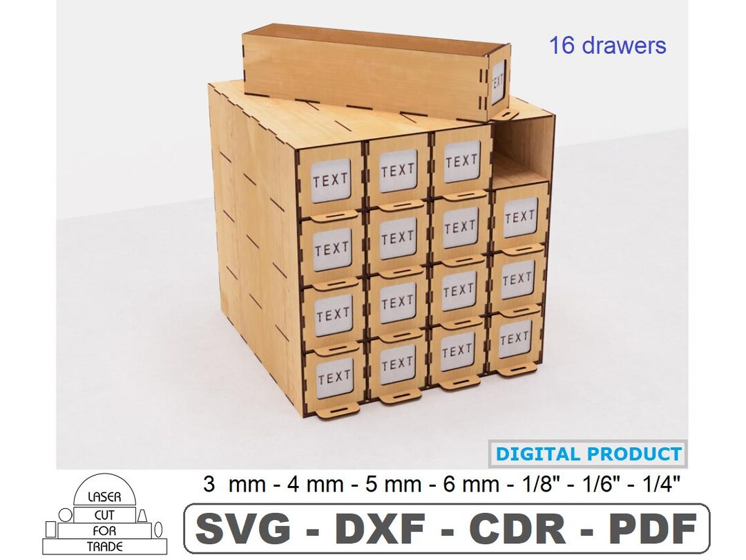 Organizer 16 Drawers Laser Cut Files • Card Box • Chest of Drawers ...