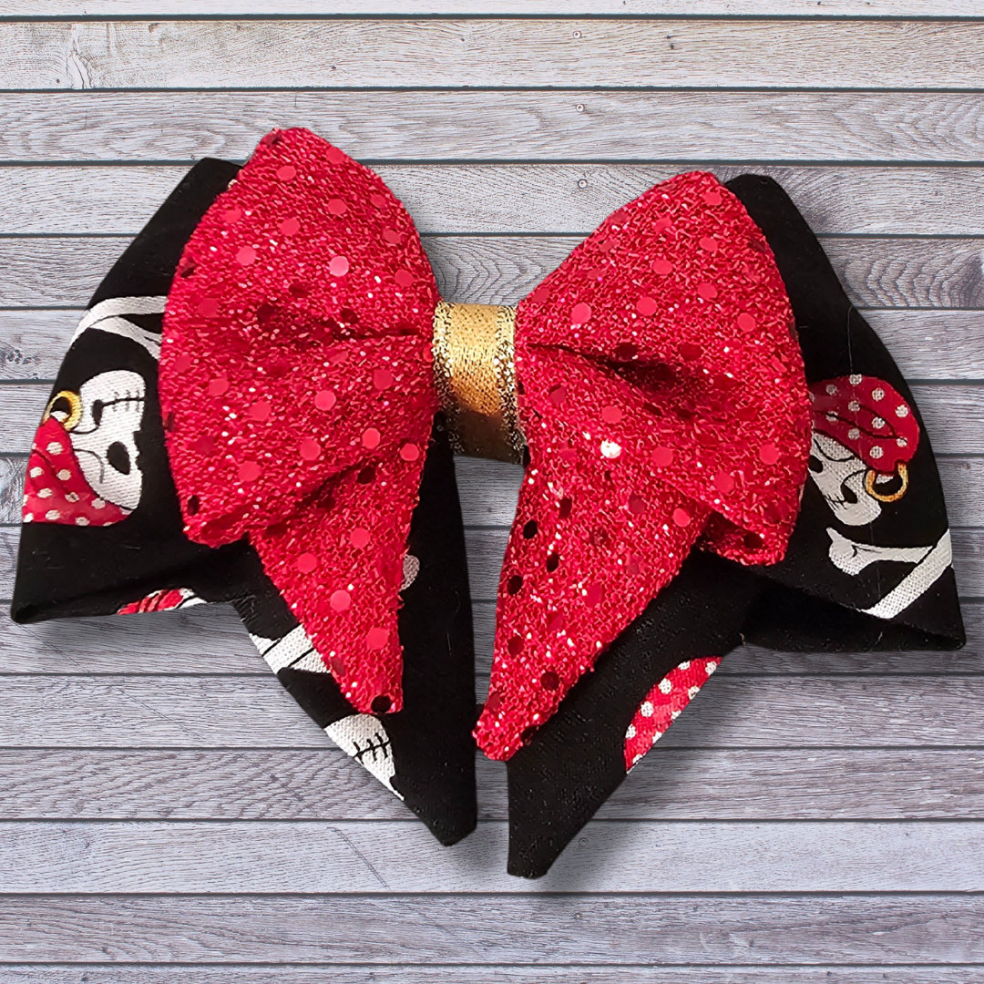 Pirate Princess Bow, Scarlet Sequin, Skull and Crossbones, Jolly Roger ...