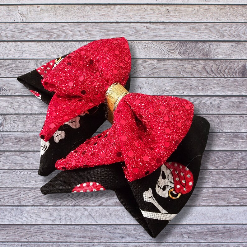 Pirate Princess Bow, Scarlet Sequin, Skull and Crossbones, Jolly Roger ...