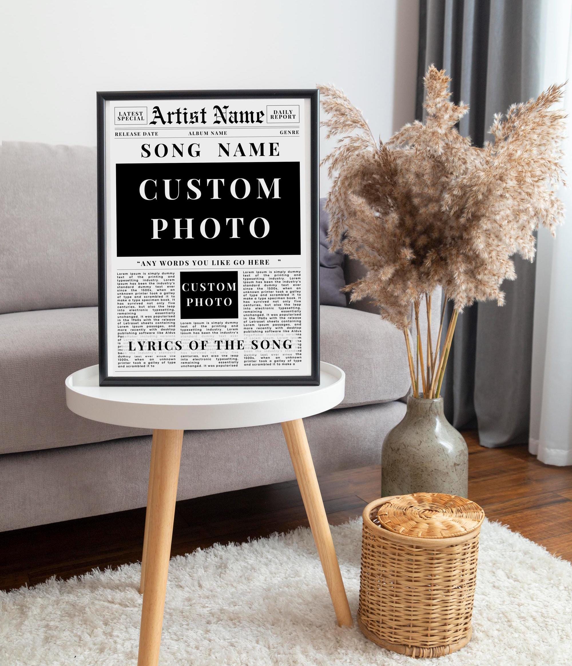 Custom Song Lyric Newspaper Print, Retro Music Gift (digital Download ...