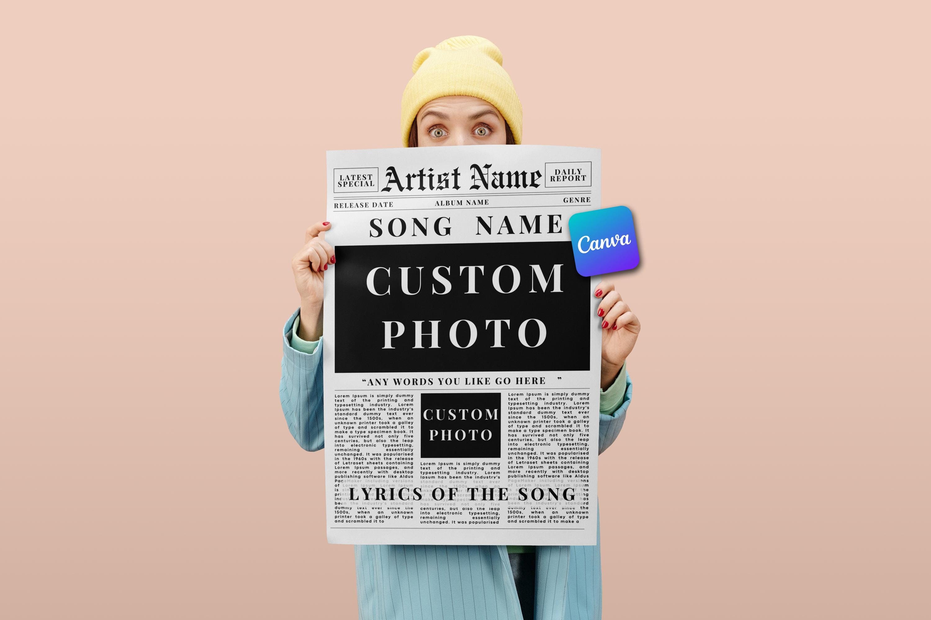 Custom Newspaper Music Poster Print Custom Song Lyric Print ...