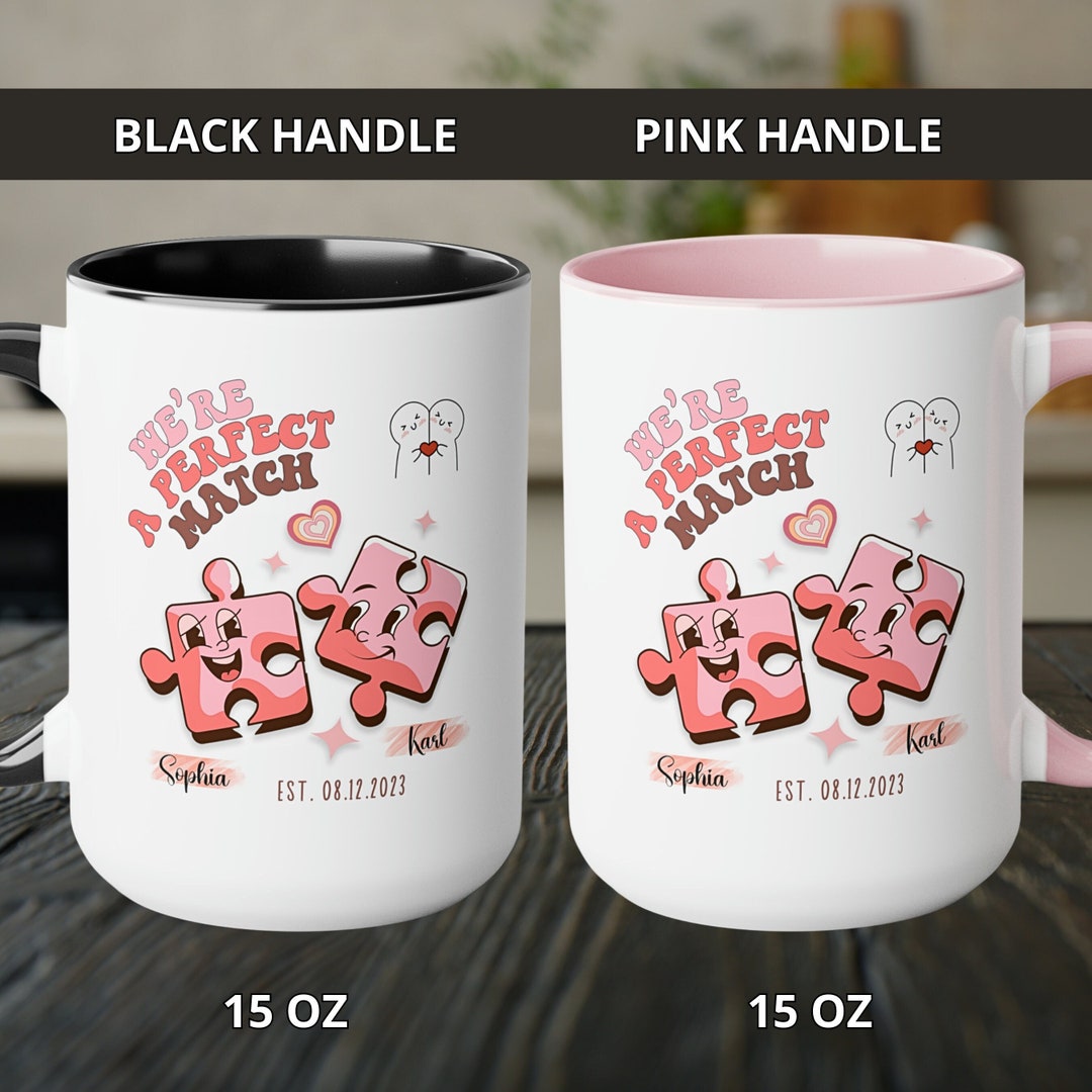 2 Custom Retro Perfect Match Mug, Custom Names Lovely Mug, Personalized ...