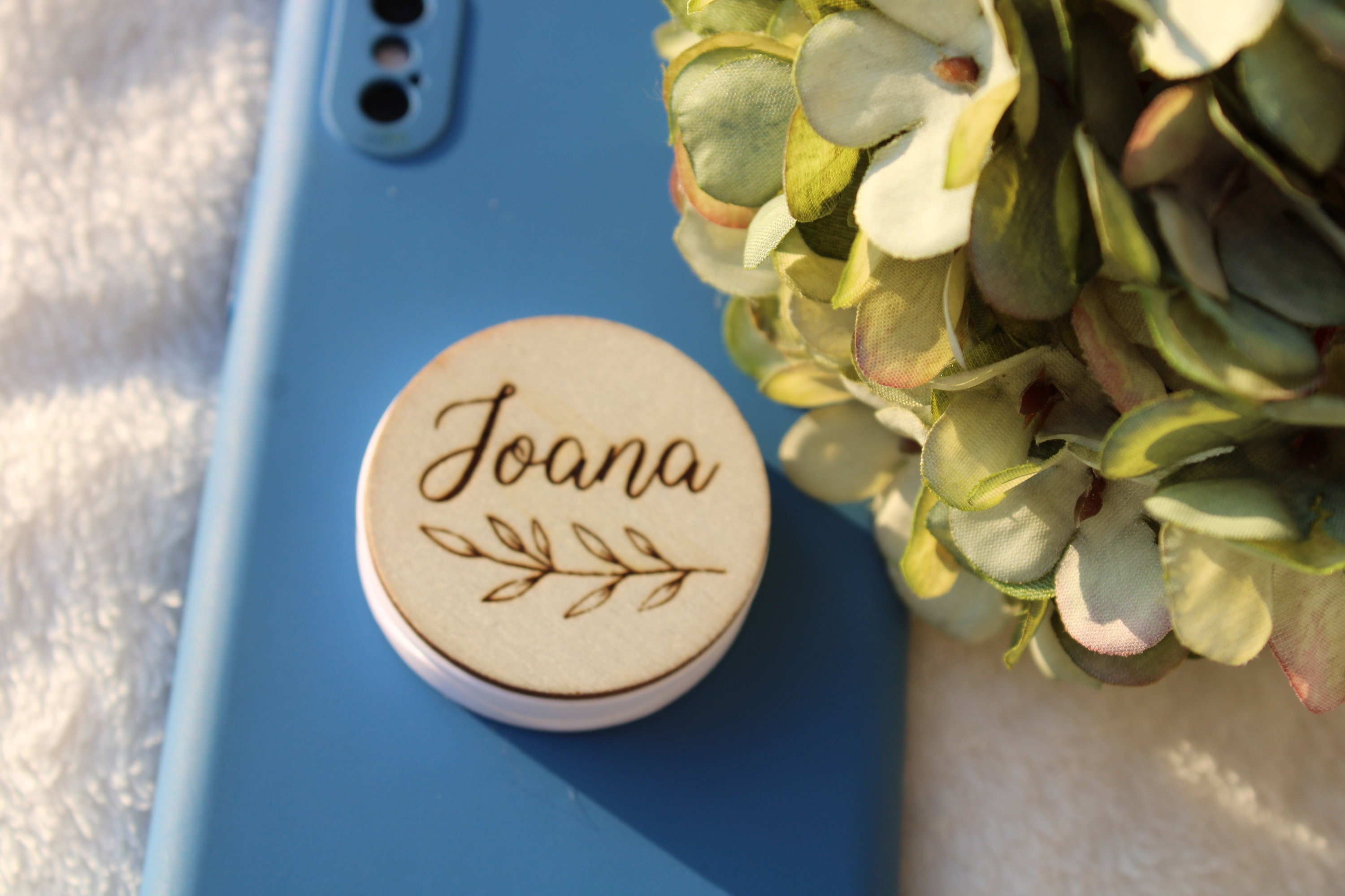 Custom Wood Phone Grip With Name and Flower Design - Unique Handcrafted ...