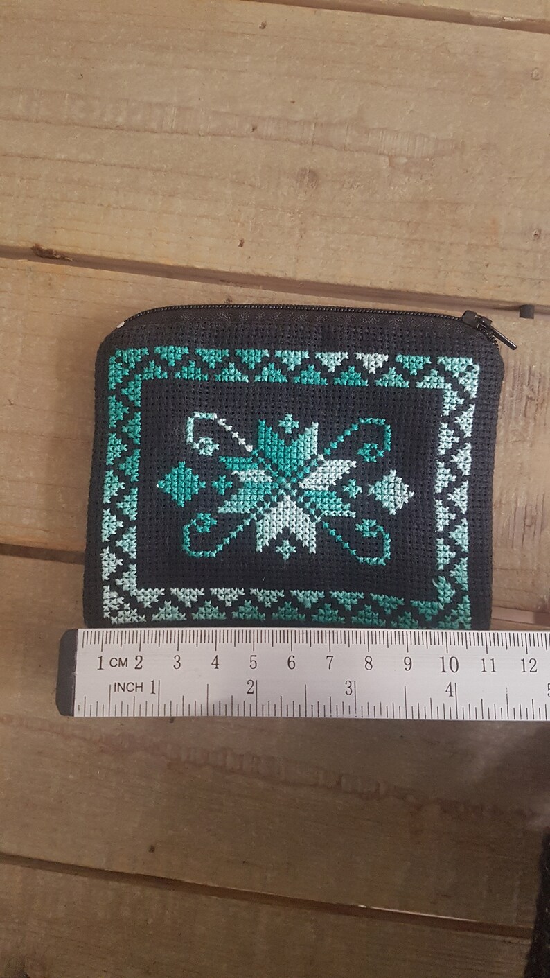 Mini Bag / Wallet With Turquoise-green Embroidery From Palestine - Etsy