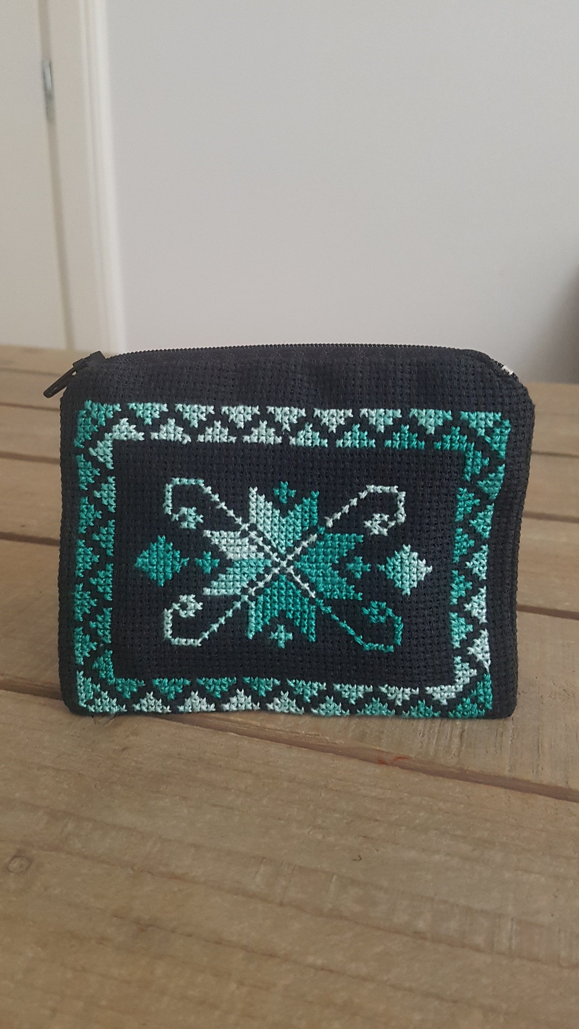 Mini Bag / Wallet With Turquoise-green Embroidery From Palestine - Etsy