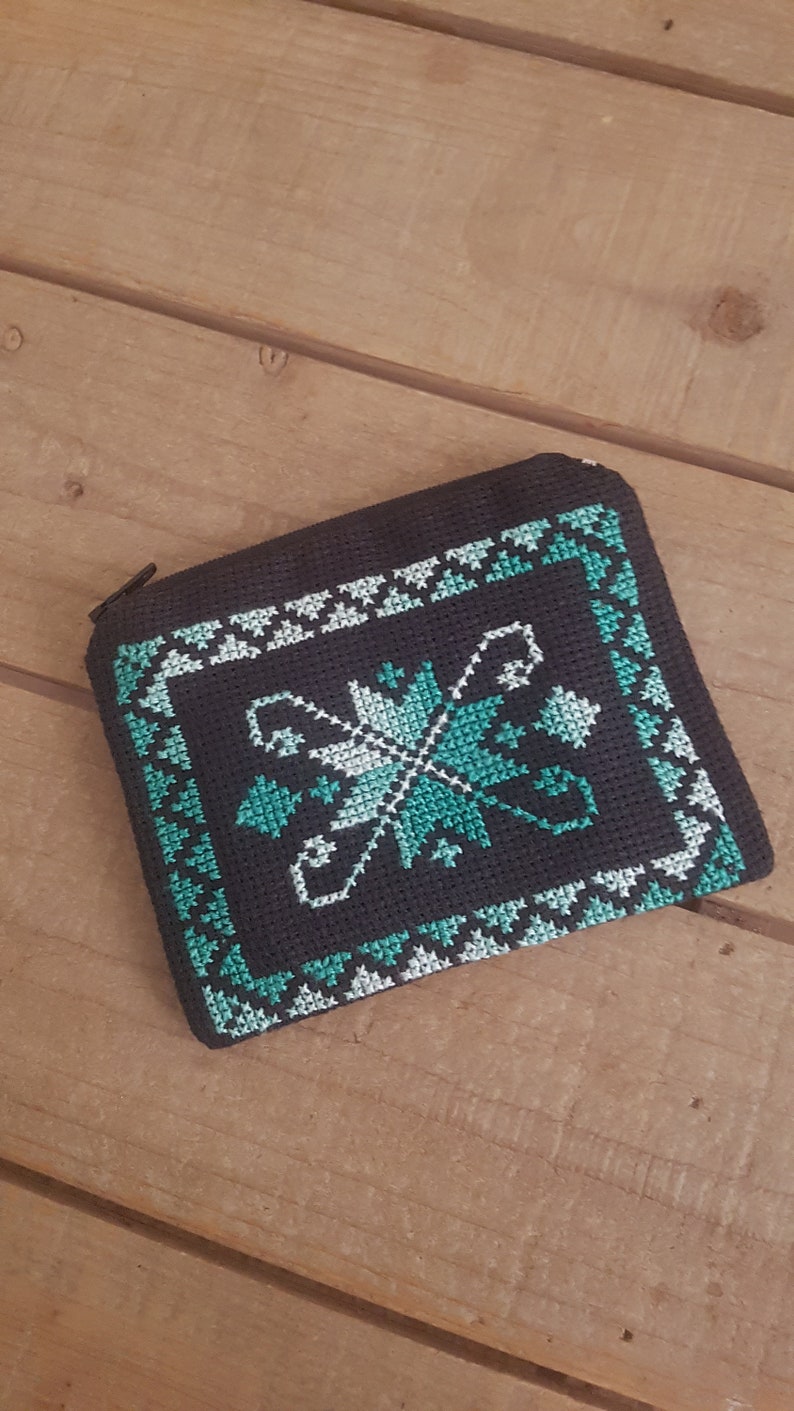 Mini Bag / Wallet With Turquoise-green Embroidery From Palestine - Etsy
