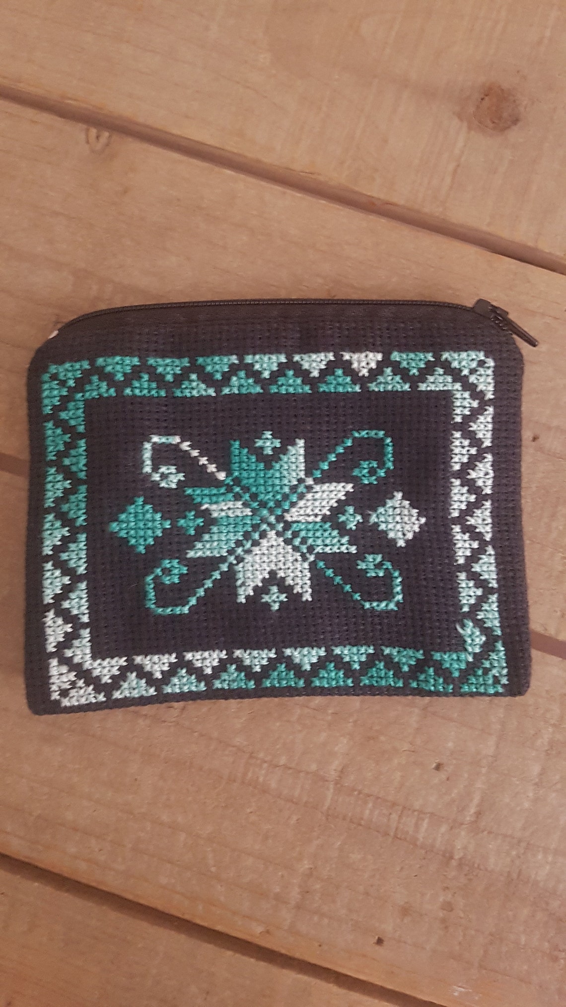 Mini Bag / Wallet With Turquoise-green Embroidery From Palestine - Etsy