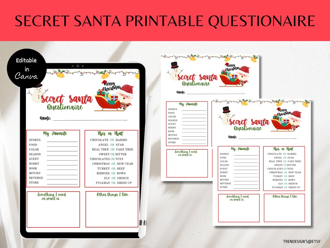 The Ultimate Secret Santa Template Printable Secret Santa Questionnaire ...
