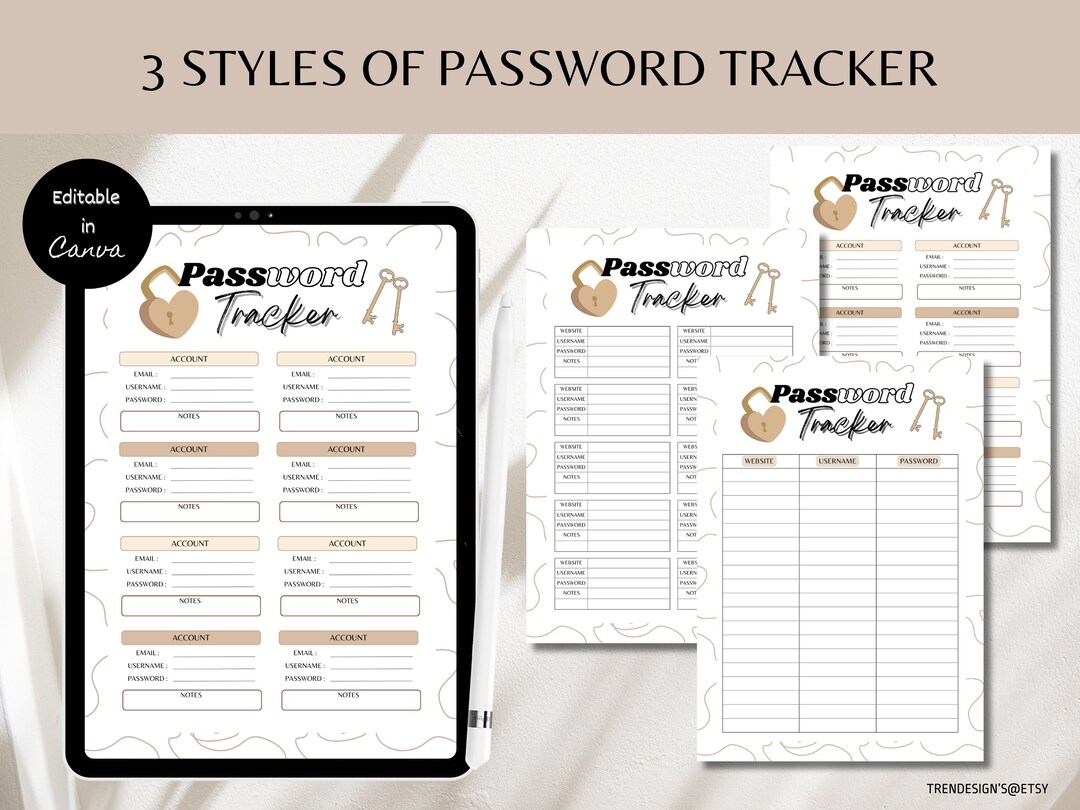 3 Styles of Password Tracker, Password Log, Password Organizer ...