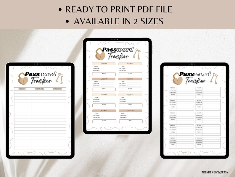 3 Styles of Password Tracker, Password Log, Password Organizer ...