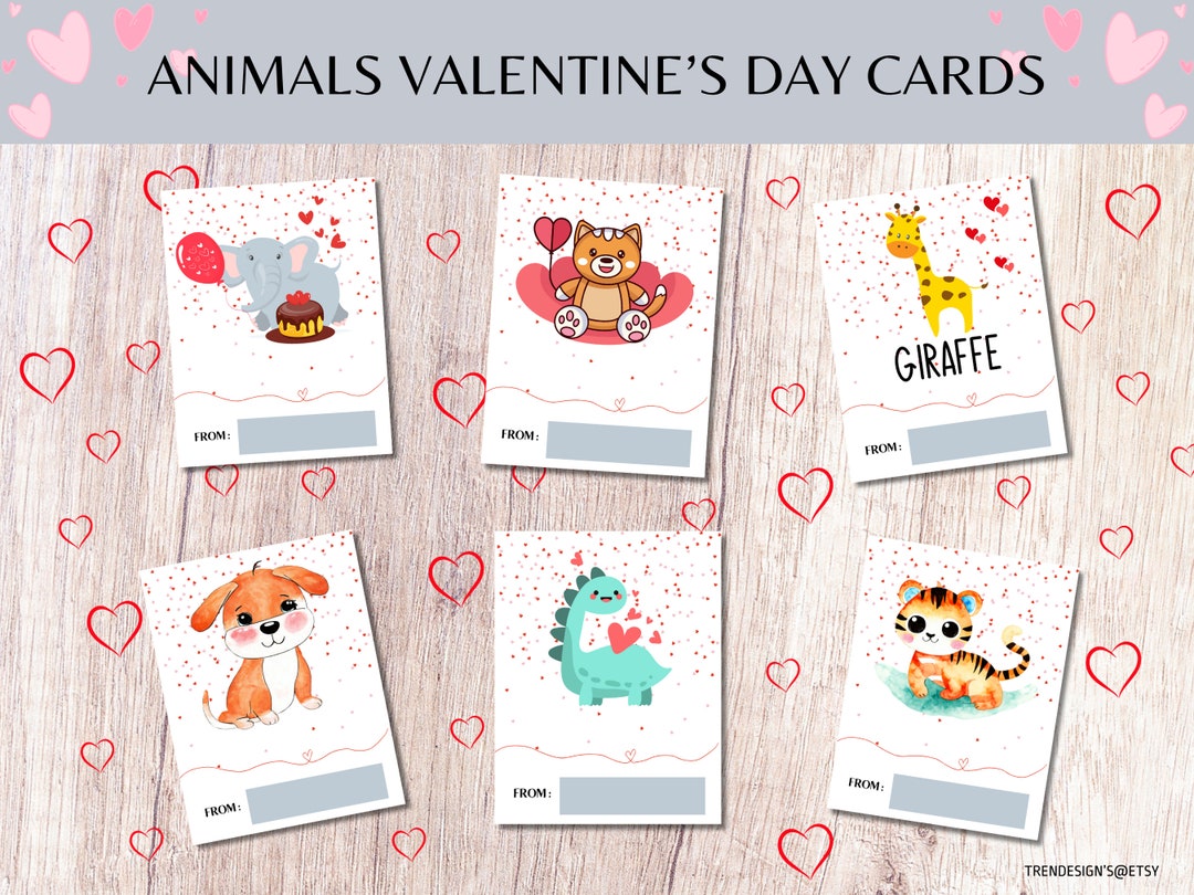 Printable Animals Valentine’s Day Cards for Kids Classrooms | Kids ...