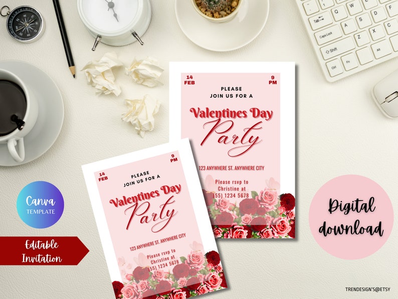 Editable Digital Valentines Invitation | Valentine's Day Party ...