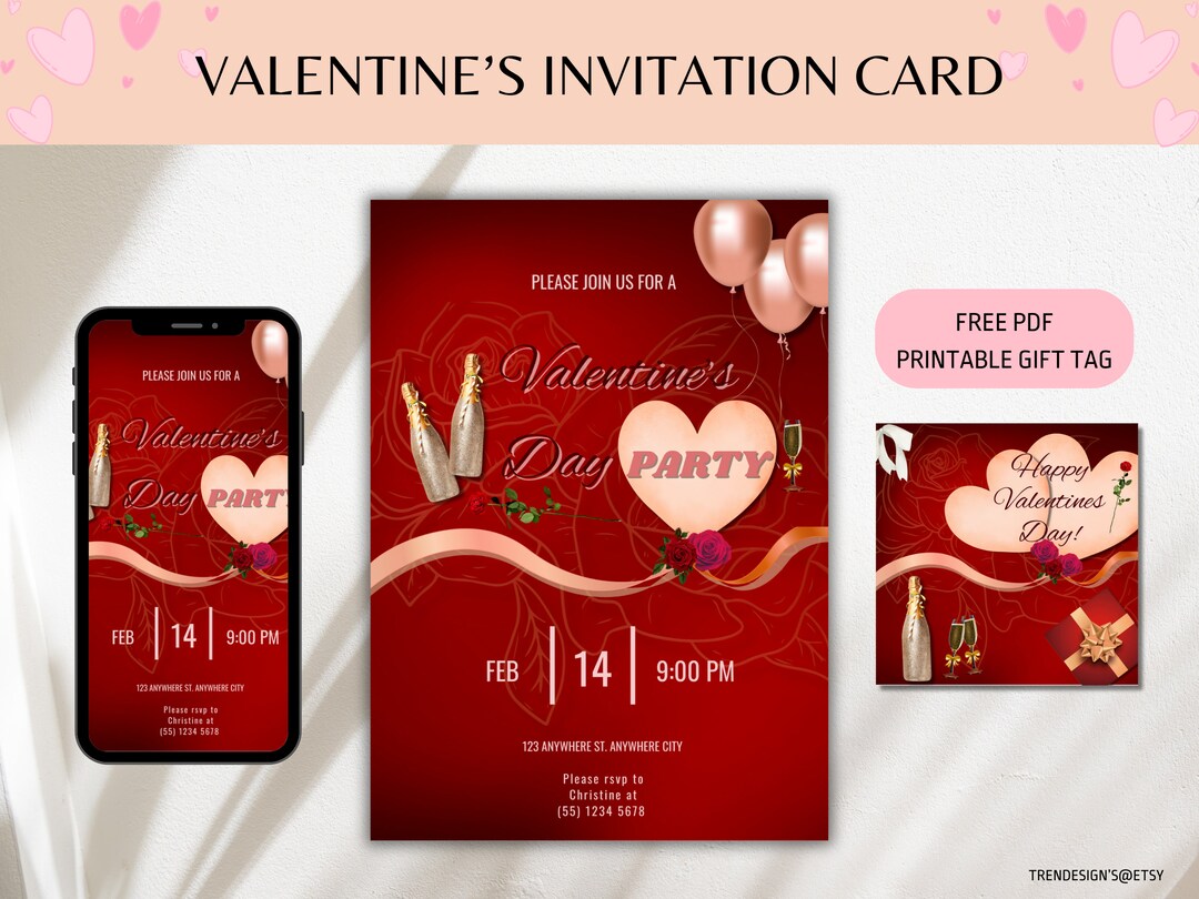 Editable Valentines Day Party Invitation Free Gift Tags | Happy ...