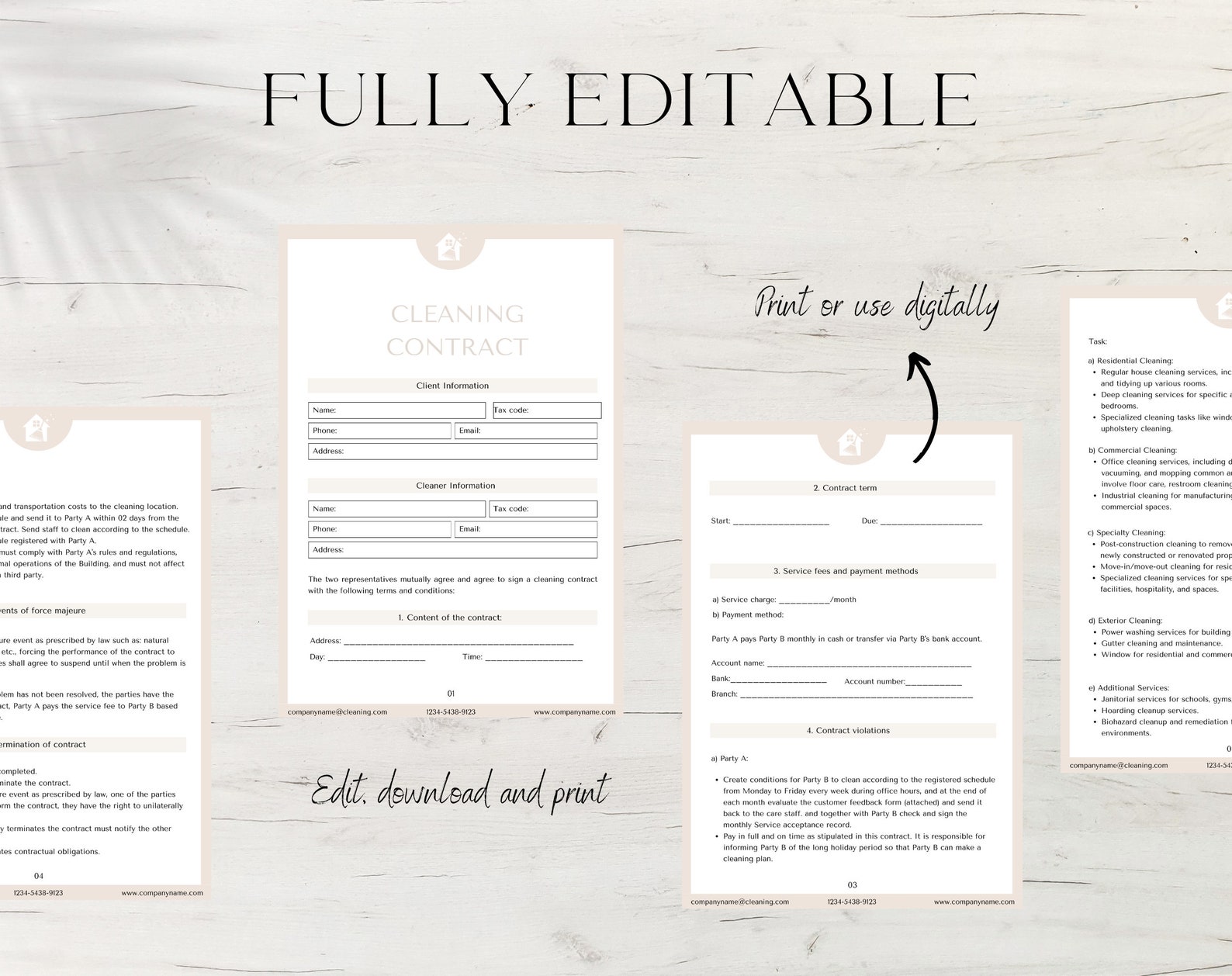 Simple Beige Commercial Cleaning Service Contract Template, Editable ...