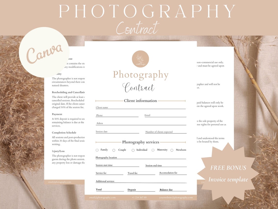 Beige Editable Photography Wedding/commercial Contract Canva Template ...