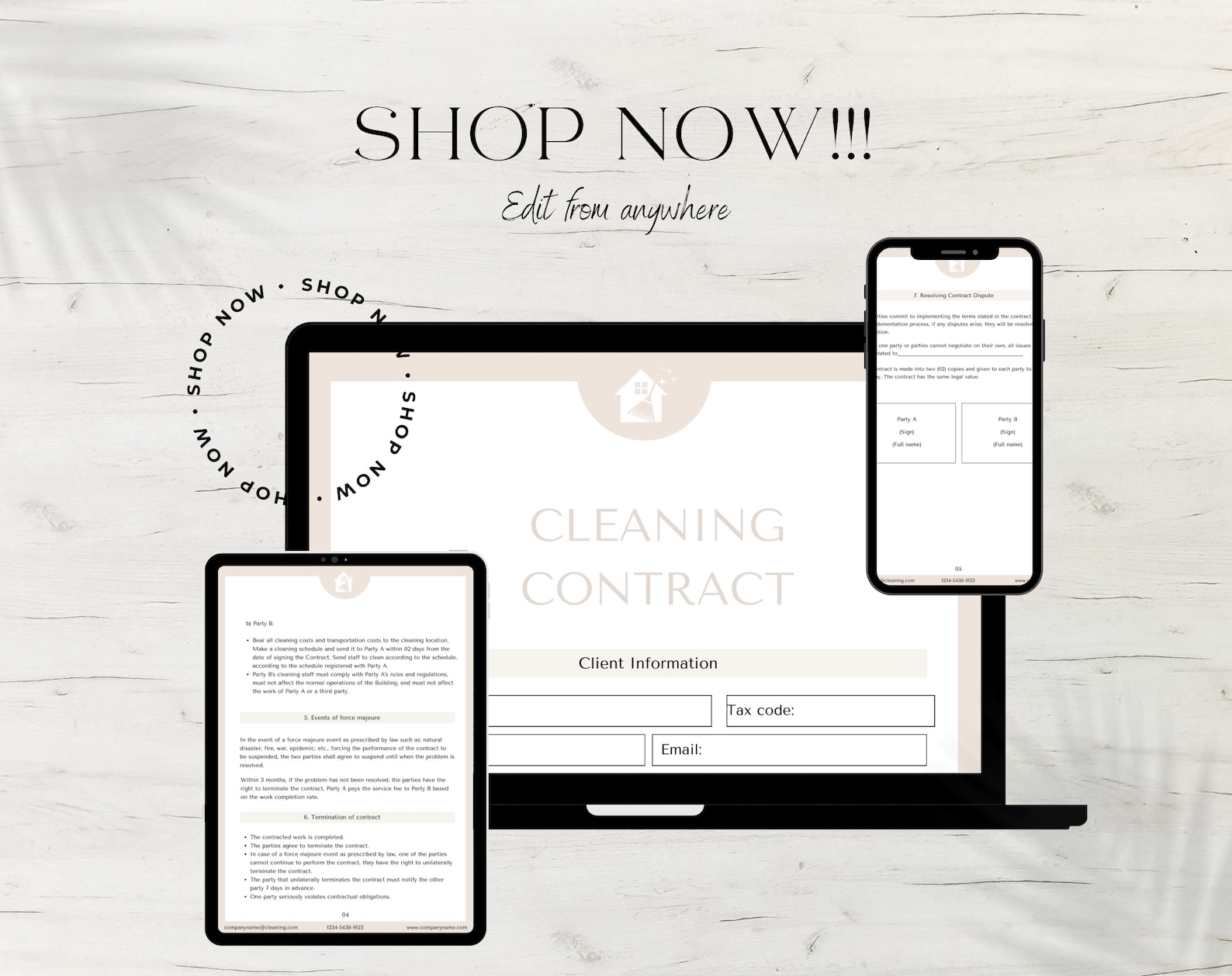 Simple Beige Commercial Cleaning Service Contract Template, Editable ...