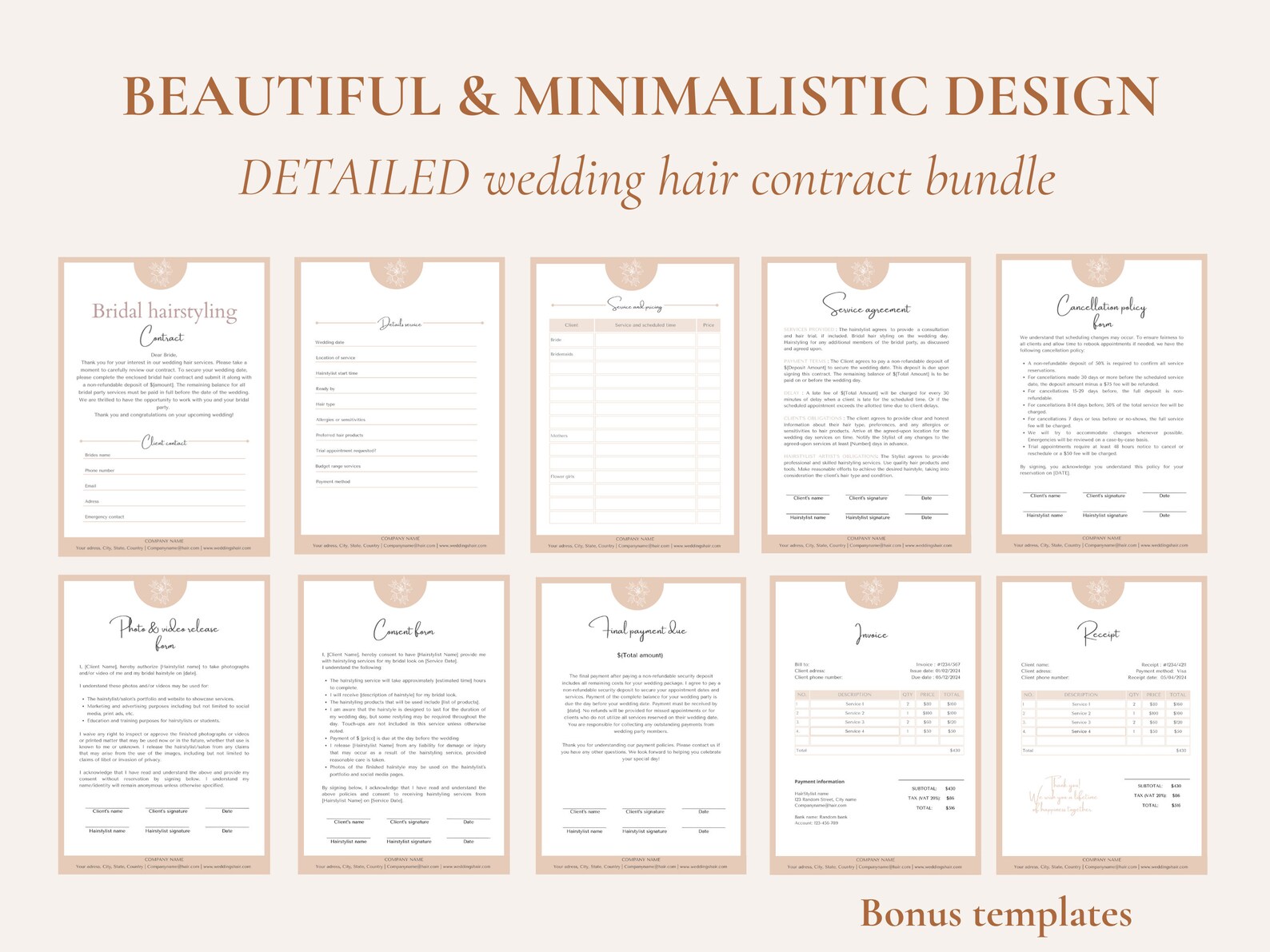 Pink Editable Printable Bridal Hair Contract/consent/agreement Canva ...