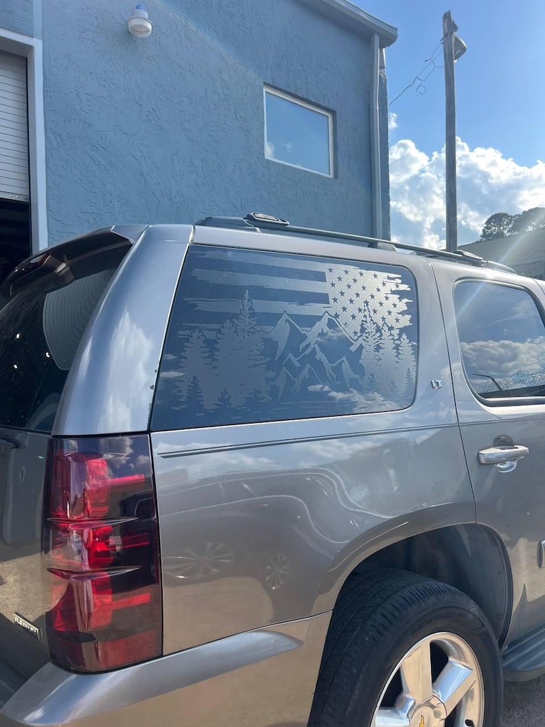 Chevy Tahoe Rear Window Decal: American Flag Mountain Vinyl (2007-2014 ...