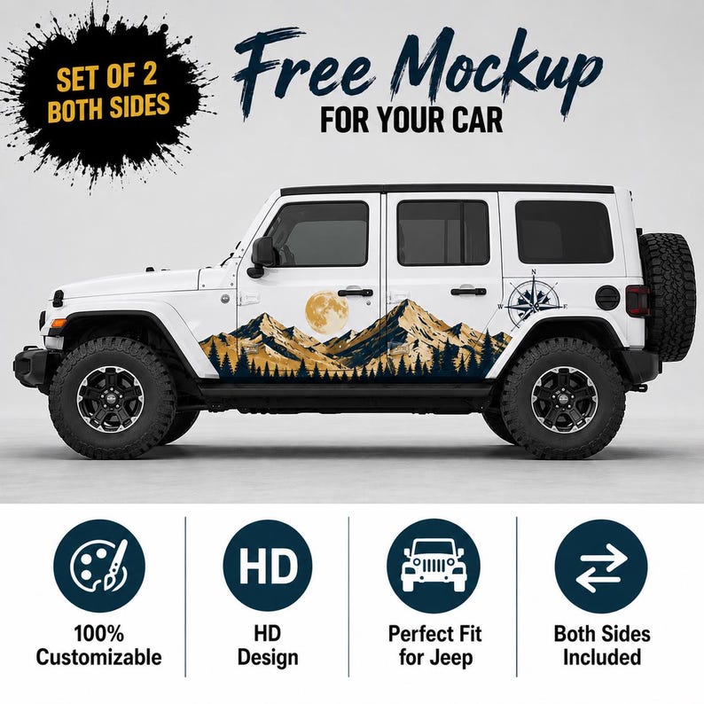 Mountain Moon Car Decal, Forest Adventure Vinyl Sticker, Compass ...