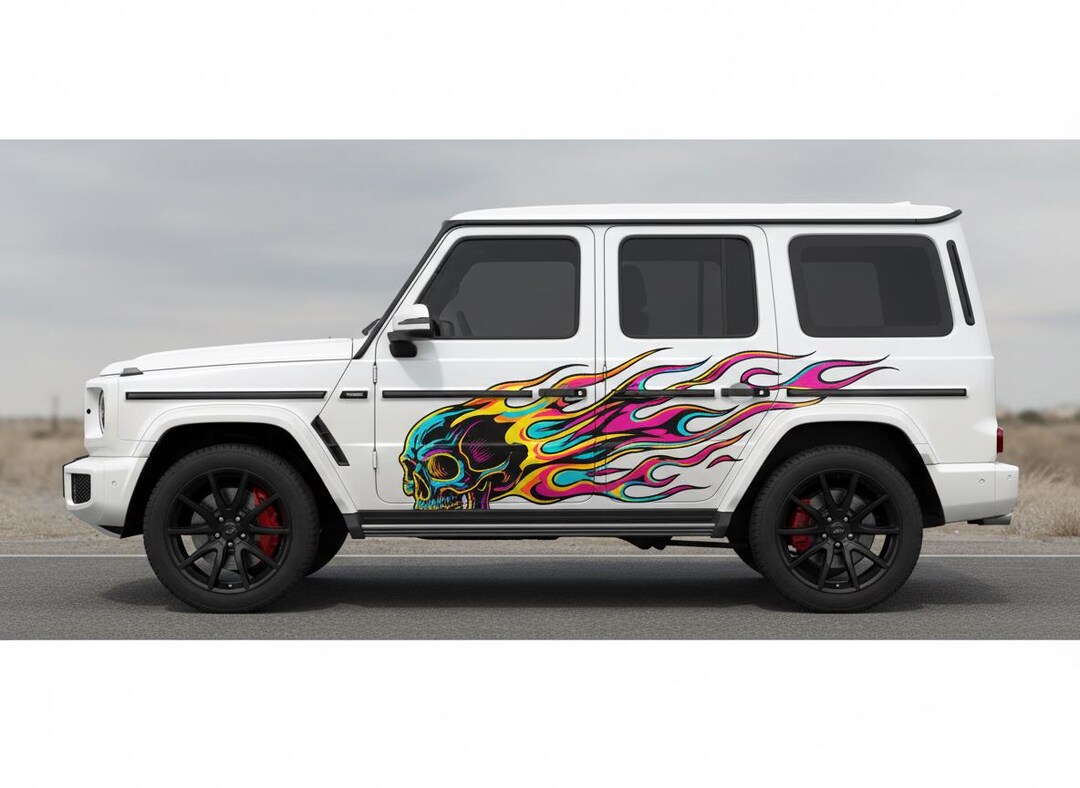 Neon Flame Skull Car Decal – Nightlife Vinyl Side Stripe - Etsy