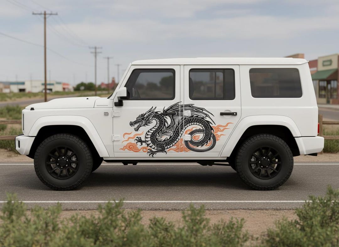 Engraved Mountain Dragon Car Decal — Crescent Side Sticker for SUV ...