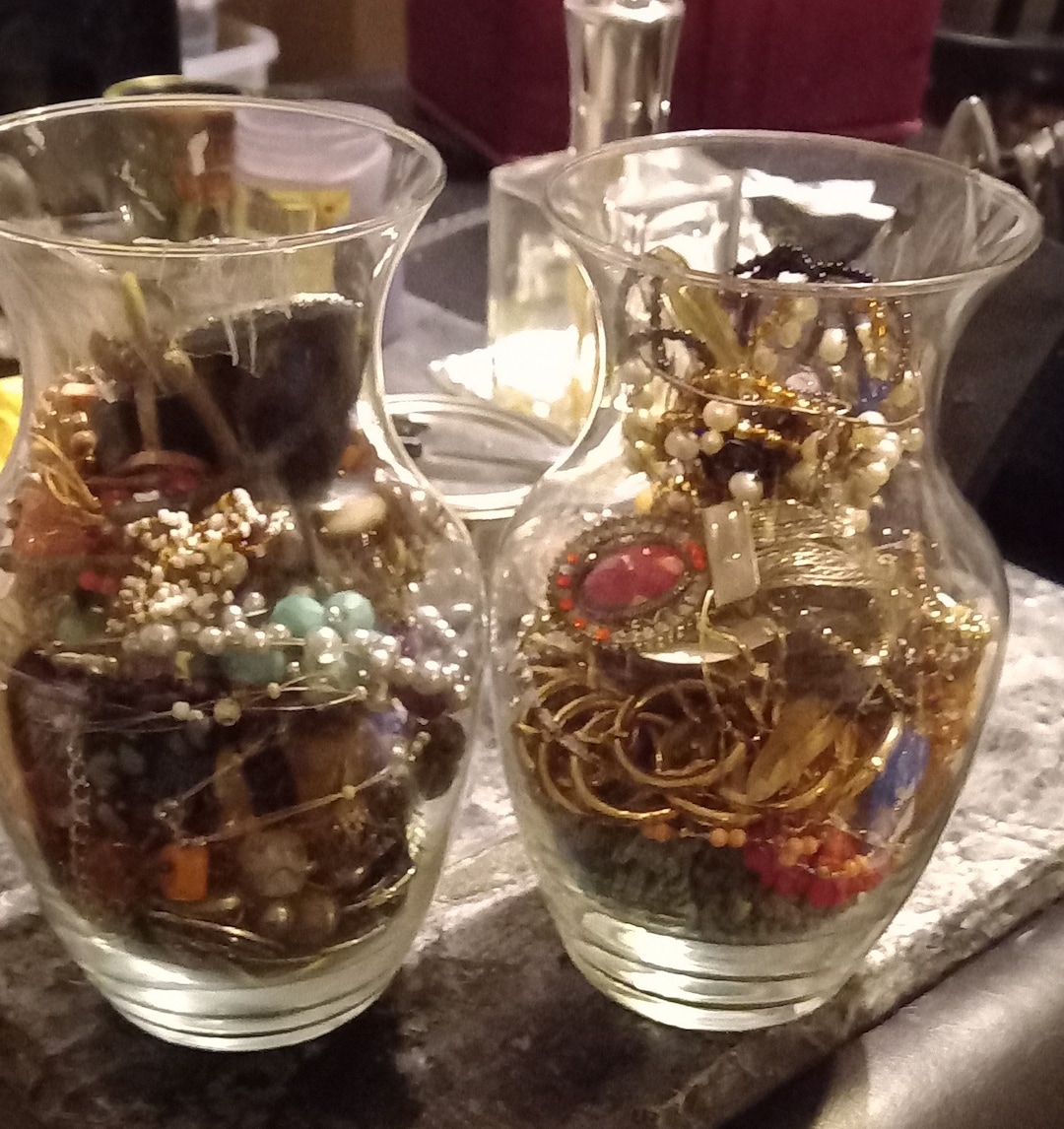 Jewelry Jars With Assortment of Random Vintage Costume Jewelry, Random ...