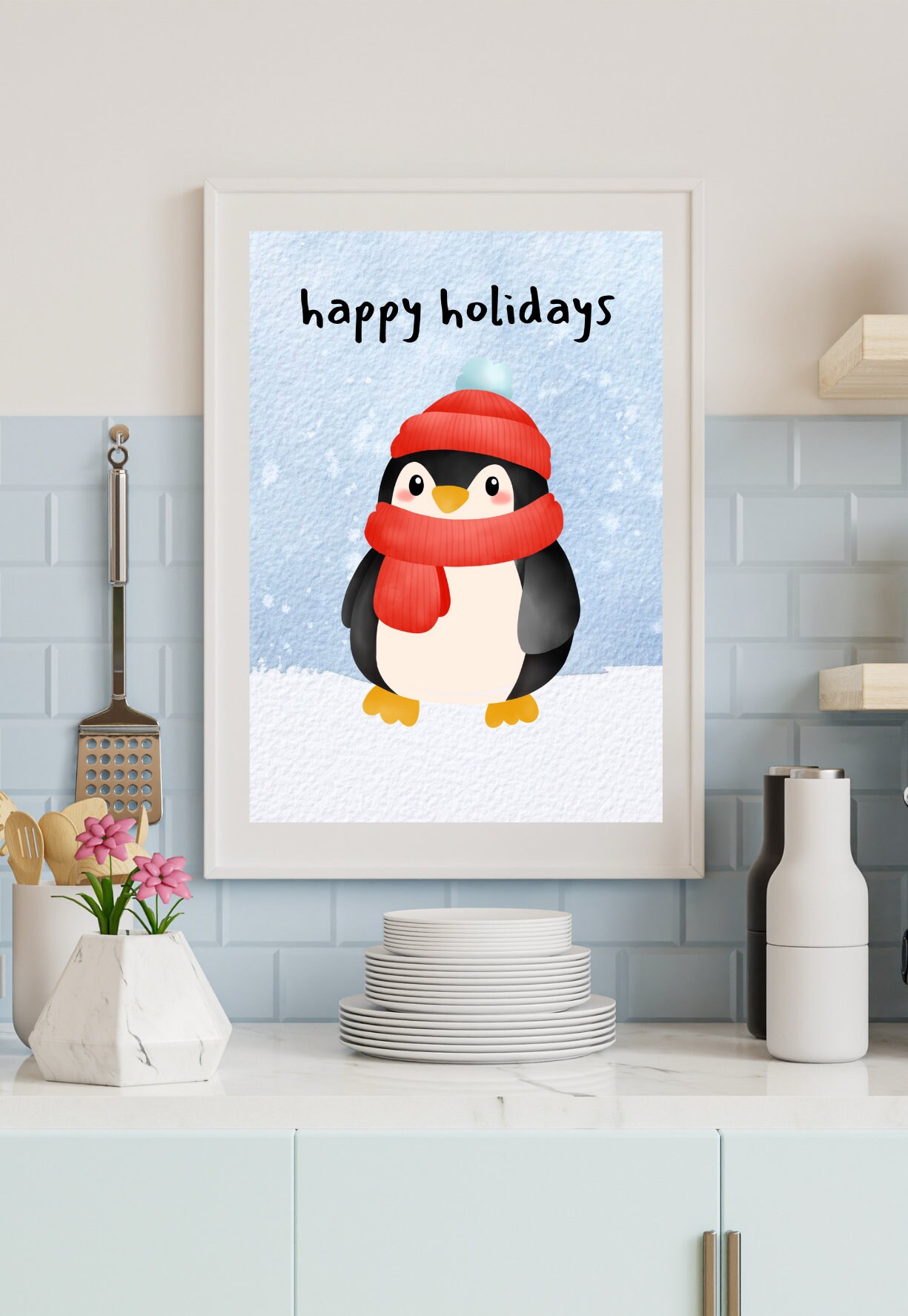 Penguin Christmas Decor, Happy Holidays Penguin, Cute Penguin Christmas ...