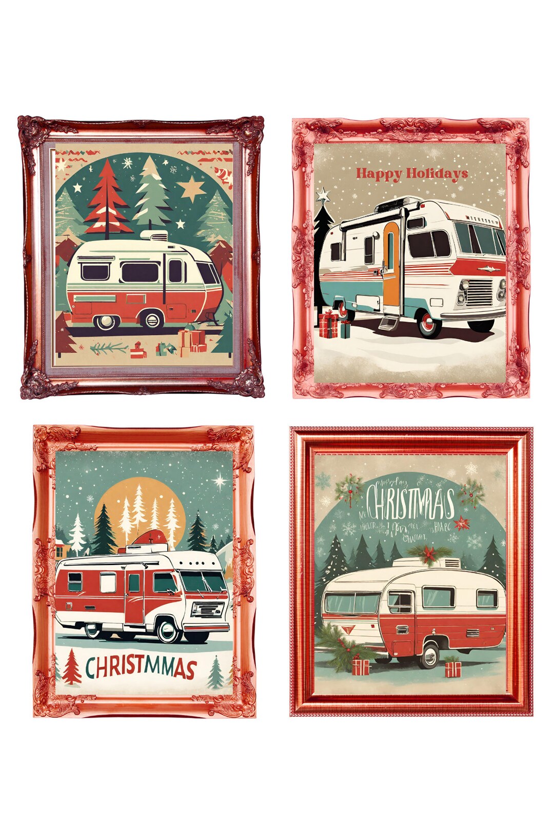 Classic Holiday Camper Prints, Retro Camper Print Bundle, 4 Christmas Printables, Living Room ...