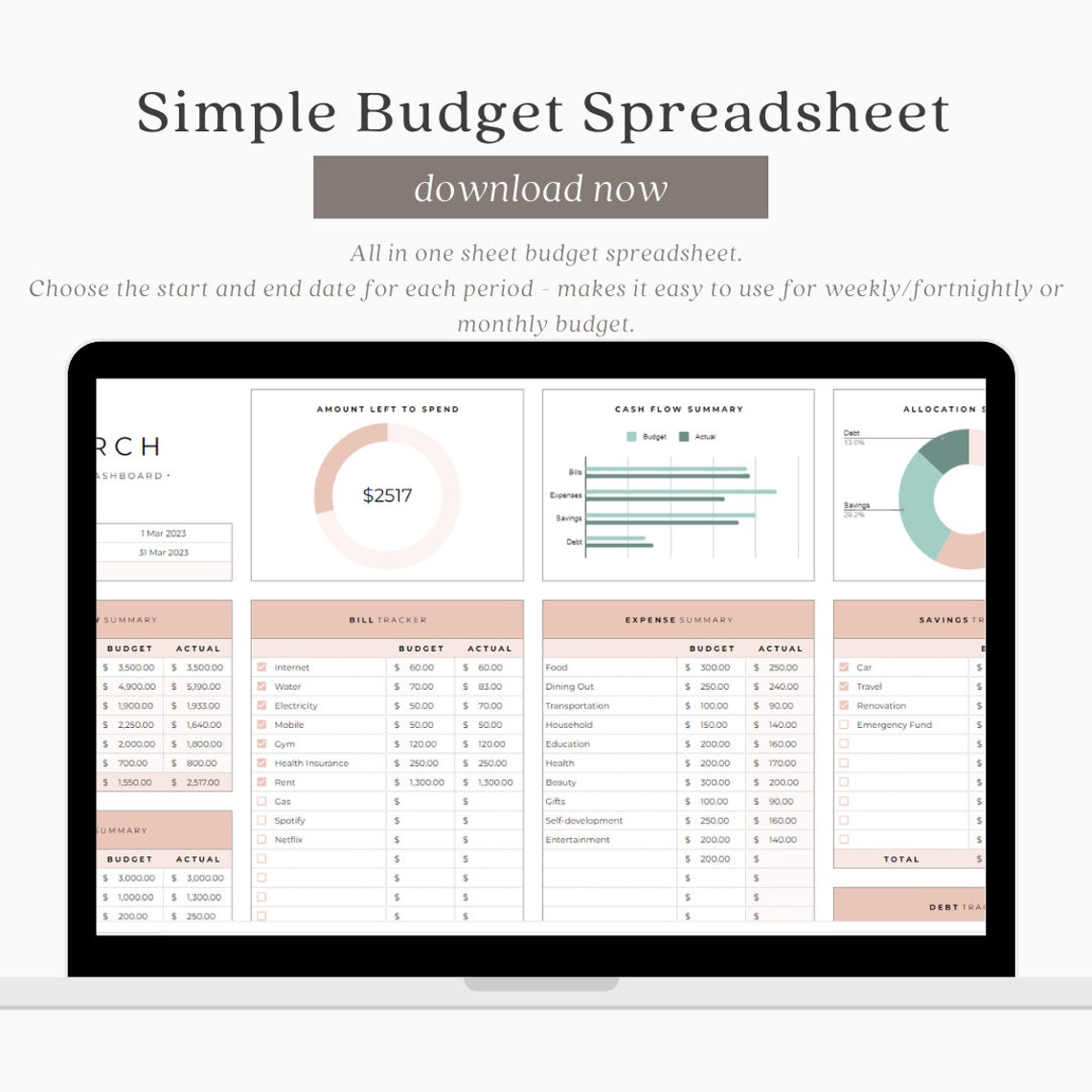 Simple Budget Planner for Google Sheets Budget Spreadsheet Budget ...