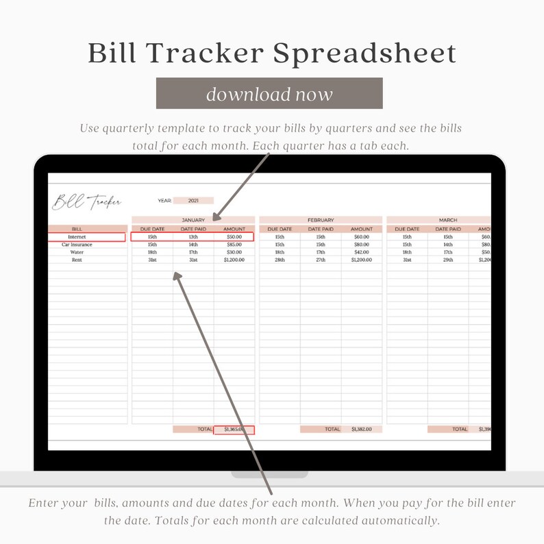 Bill Tracker Spreadsheet • Budget Spreadsheet • Budget Planner ...