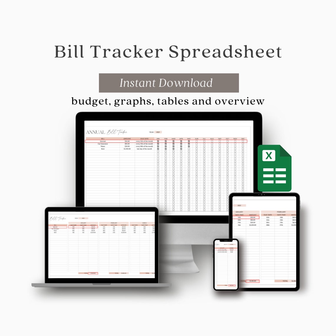 Bill Tracker Spreadsheet • Budget Spreadsheet • Budget Planner ...