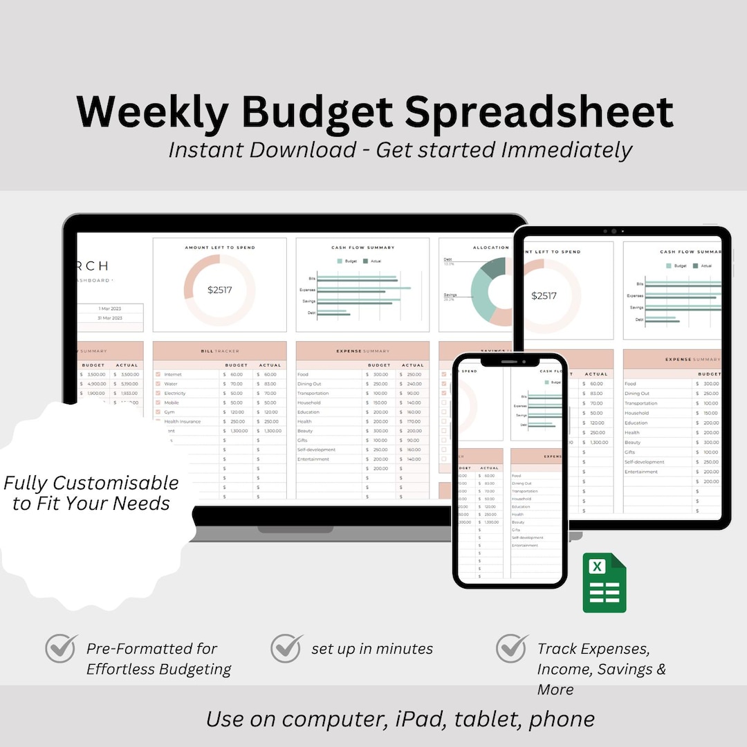 Weekly Budget Planner for Google Sheets • Budget Spreadsheet • Budget ...
