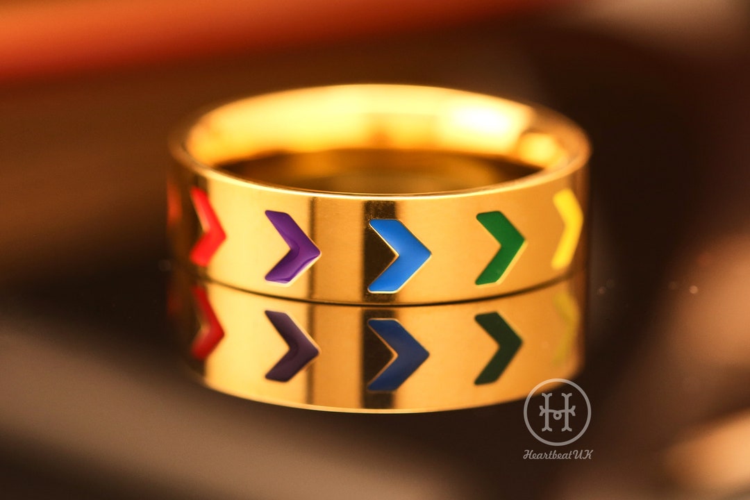 Rainbow V-shaped Six-color Rings, Arrow Rings, Worry Rings, Couple ...