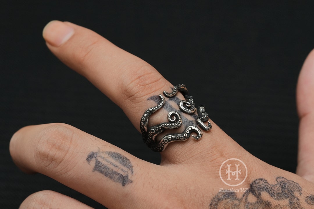 Vintage Adjustable Octopus Tentacle Ring, Stainless Steel Kraken Ring ...