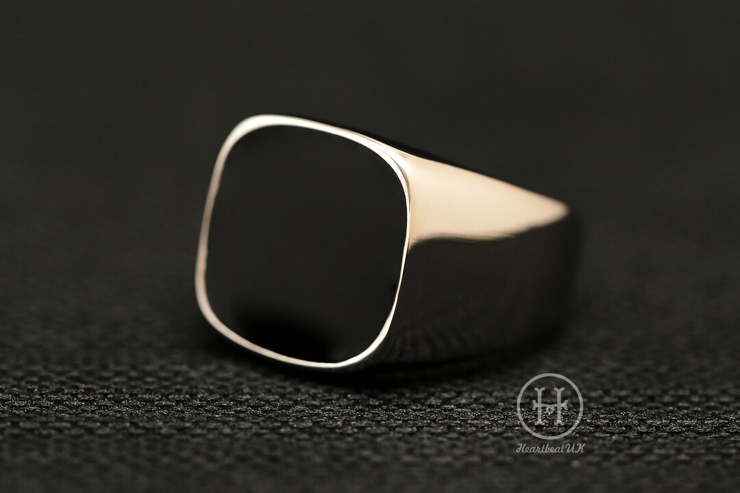 Vintage Balck Onyx Flat Top Signet Ring for Men, Cool Male Pinky Ring, Anniversary Gift for Him ...