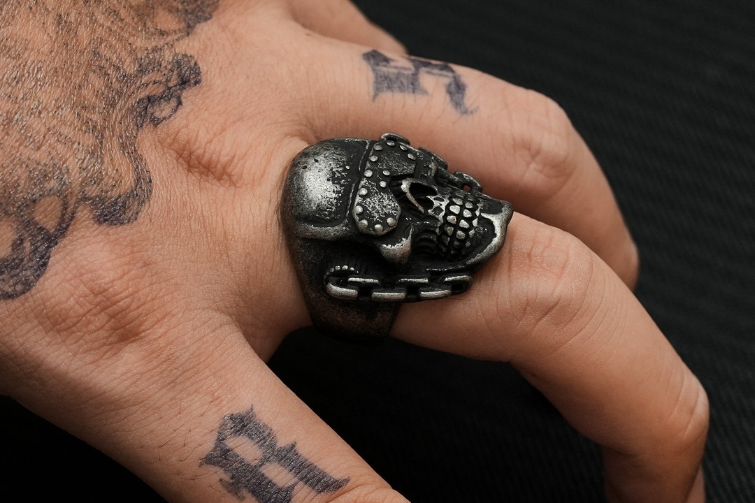 Goth Half Skull Ring for Men, Stainless Steel Bones Ring for Women ...