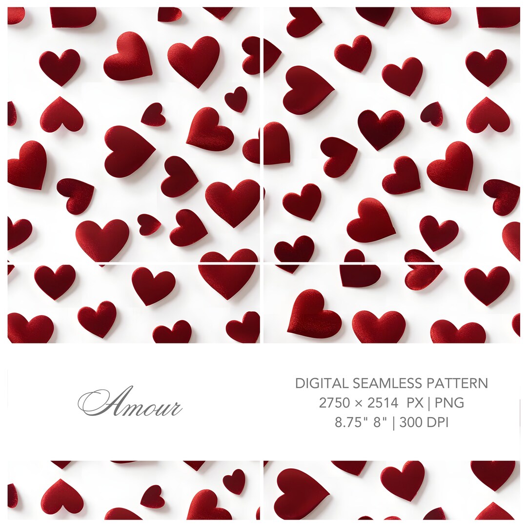 Red Heart Valentine's Day Seamless Pattern, 3d Hearts Digital Paper ...