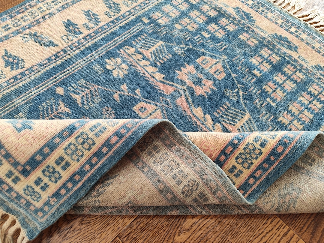 3x4 Blue Pink Oushak Rug,3x4 Pink Blue Turkish Rug,handmade Vintage ...