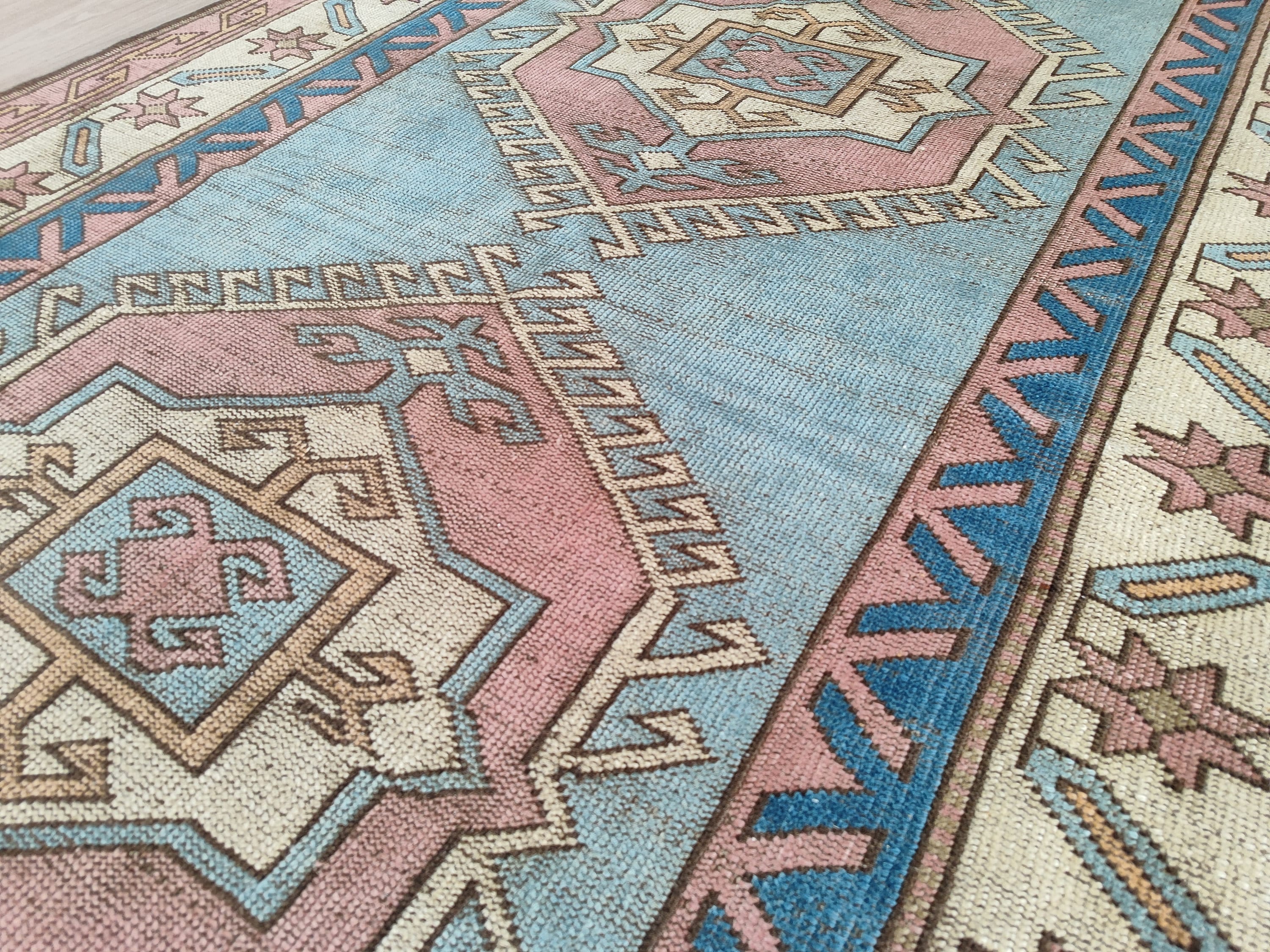 5x8 Pink Beige Blue Turkish Rug, 5x8 Handmade Oushak Rug, Living Room ...