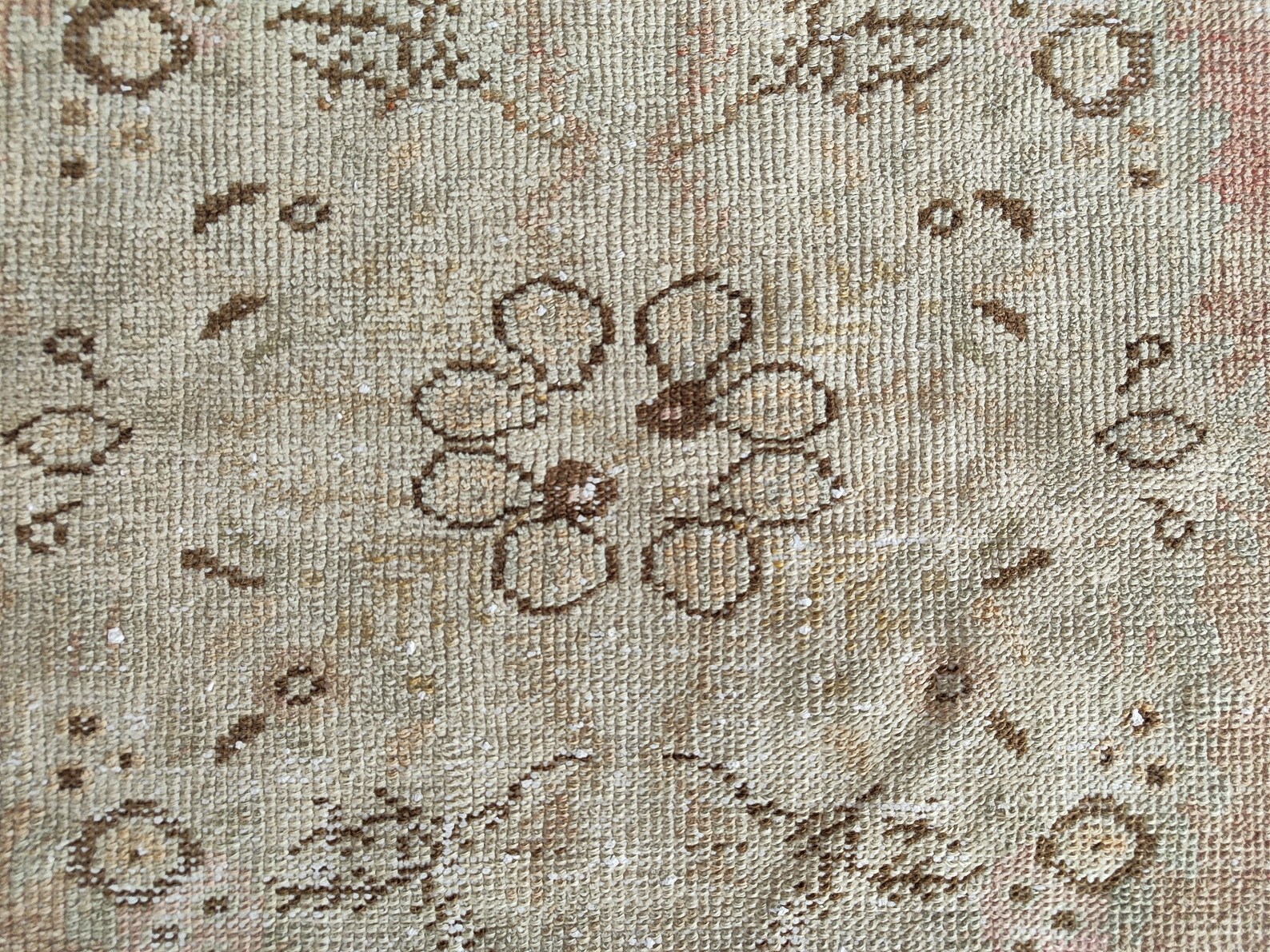 3x5 Faded Green Faded Red Vintage Rug, 3x5 Brown Motifs Oushak Rug ...