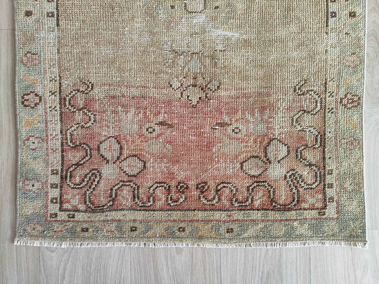 3x5 Faded Green Faded Red Vintage Rug, 3x5 Brown Motifs Oushak Rug ...