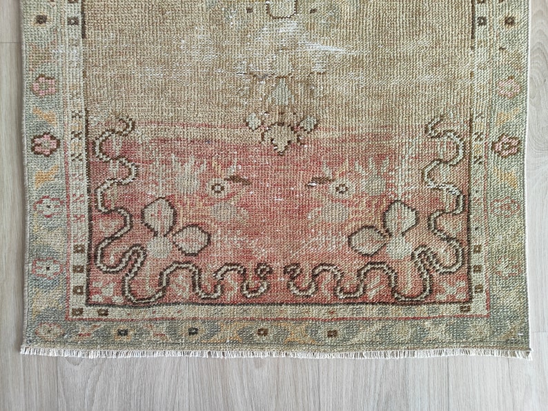 3x5 Faded Green Faded Red Vintage Rug, 3x5 Brown Motifs Oushak Rug ...