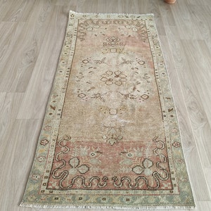 3x5 Faded Green Faded Red Vintage Rug, 3x5 Brown Motifs Oushak Rug ...