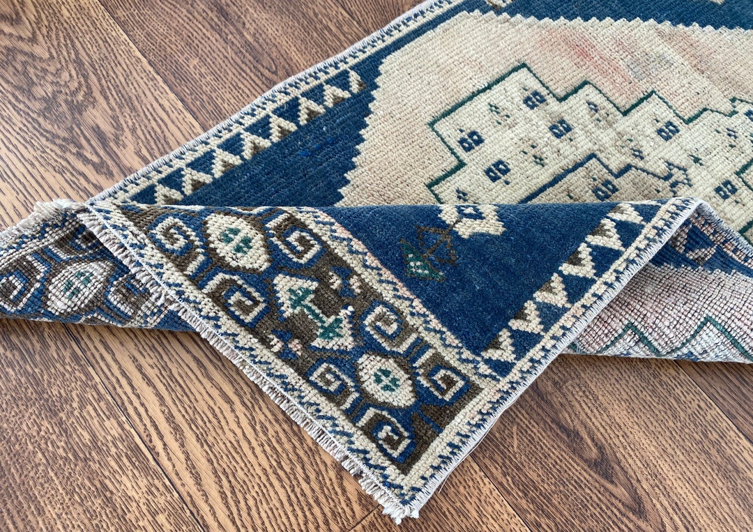 Handmade 2x3 Blue Beige Brown Turkish Rug, Unique 2x3 Vintage Door Mat ...