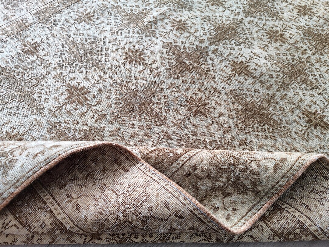 5x7 Brown Motifs Beige Turkish Rug, 5x7 Handmade Oushak Rug, Kitchen ...