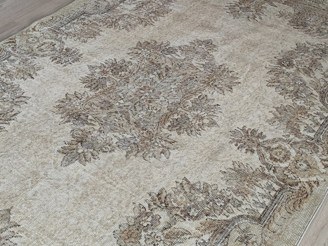 5x9 Beige Brown Green Oushak Rug, 5x9 Handmade Vintage Rug, Living Room ...