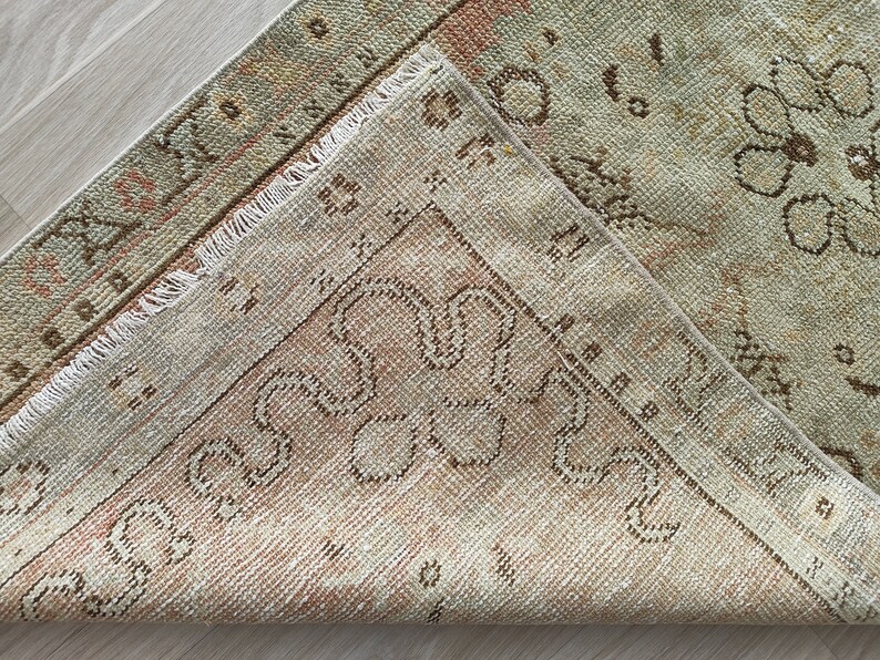3x5 Faded Green Faded Red Vintage Rug, 3x5 Brown Motifs Oushak Rug ...