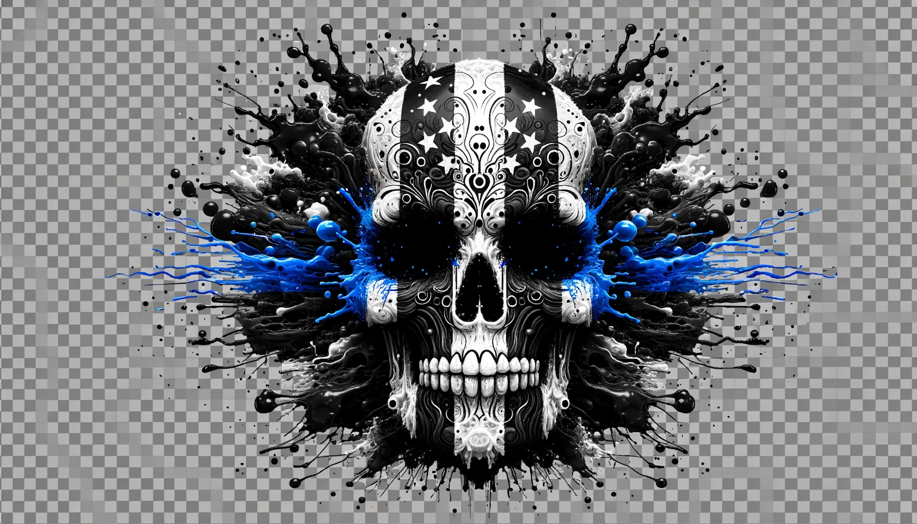 3D Ethereal Sugar Skull Clipart: Thin Blue Line-inspired Paint Splatter ...
