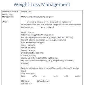 WEIGHT LOSS VISIT: Documentation Templates for Primary Care - Etsy