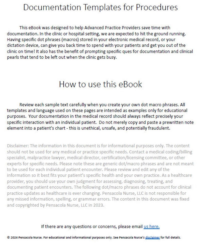 PROCEDURES: Documentation Templates for Primary and Urgent Care - Etsy